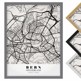 Bilderwelten Bild mit Rahmen - Hochformat Stadtplan Bern - Klassik