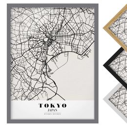 Bilderwelten Bild mit Rahmen - Hochformat Stadtplan Tokyo - Klassik
