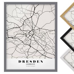 Bilderwelten Bild mit Rahmen - Hochformat Stadtplan Dresden - Klassik