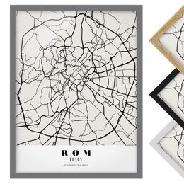 Bilderwelten Bild mit Rahmen - Hochformat Stadtplan Rom - Klassik
