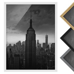 Bilderwelten Bild mit Rahmen Stadt schwarz weiss Motiv inkl. Rahmung - New York Rockefeller View - Skylines Wohnzimmer Schlafzimmer