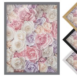 Bilderwelten Bild mit Rahmen - Hochformat Pastell Paper Art Rosen