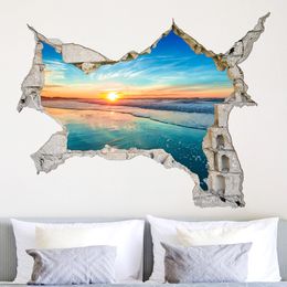 Bilderwelten Wandtattoo Strand modern 3D-Effekt Wandaufkleber - 3D Sonnenaufgang Meer - Sonnenuntergang Wohnzimmer Schlafzimmer