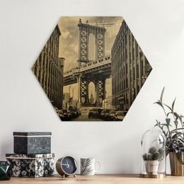 Bilderwelten Hexagon-Alu-Dibond Bild Manhattan Bridge in America