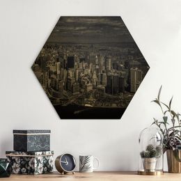 Bilderwelten Hexagon-Alu-Dibond Bild New York - Manhattan aus der Luft