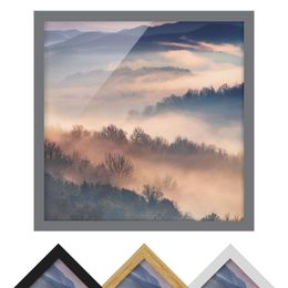 Bilderwelten Bild mit Rahmen - Quadrat Nebel bei Sonnenuntergang