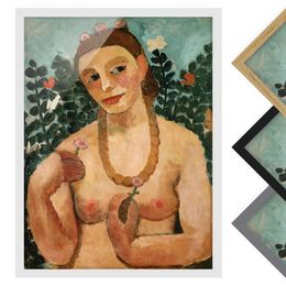 Bilderwelten Bild mit Rahmen originell beige modern inkl. Rahmung - Paula Modersohn-Becker - Halbakt mit Bernsteinkette - Deko Wohnzimmer Schlafzimmer