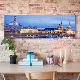 Bilderwelten Leinwandbild - Panorama Canaletto-Blick bei Nacht
