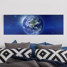 Bilderwelten Leinwandbild - Panorama Erde im Weltall