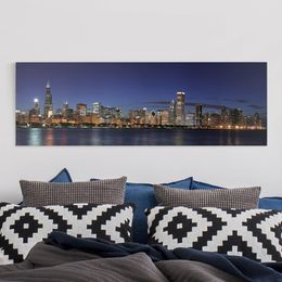 Bilderwelten Leinwandbild - Panorama Chicago Skyline bei Nacht