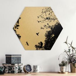 Bilderwelten Hexagon-Alu-Dibond Bild Vintage Tree with Birds