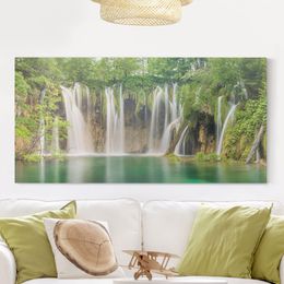 Bilderwelten Leinwandbild - Querformat Wasserfall Plitvicer Seen