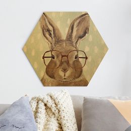 Bilderwelten Hexagon-Alu-Dibond Bild Bebrillte Tiere - Hase