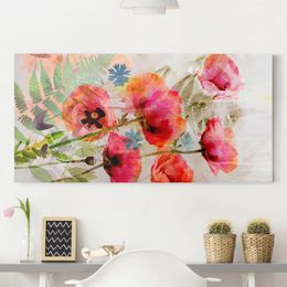 Bilderwelten Leinwandbild - Querformat Aquarell Blumen Mohn