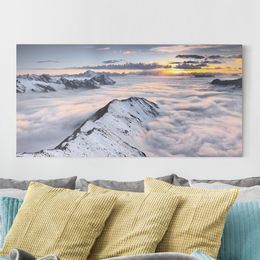 Bilderwelten Leinwandbild - Querformat Blick &uuml;ber Wolken und Berge