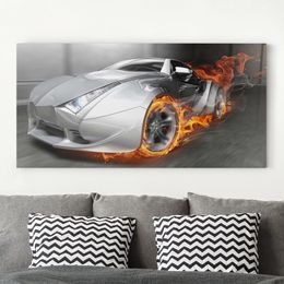 Bilderwelten Leinwandbild - Querformat Supercar in Flammen