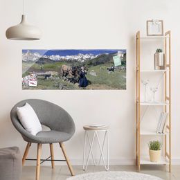 Bilderwelten Glasbild - Panorama Giovanni Segantini - Fr&uuml;hling in den Alpen