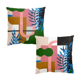 Bilderwelten Dekokissen 2er Set bunt Abstrakt - Farn auf abstraktem Grund Duo - Geometrisch Sofakissen Bezug & F&uuml;llung in 40x40 50x50 60x60