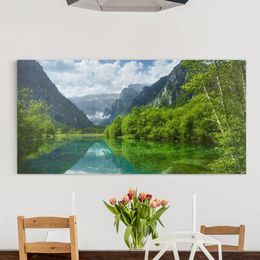 Bilderwelten Leinwandbild - Querformat Bergsee mit Spiegelung