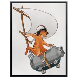 Bilderwelten Leinwandbild - Hochformat Fliegender Bauernhof Katze mit Milchkanne