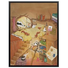 Bilderwelten Leinwandbild - Hochformat Wassili Waschb&auml;r - Familie Eichhorn braucht Hilfe