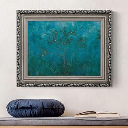 Bilderwelten Leinwandbild mit Barockrahmen Waldlichtung mit Orangenbaum bei Nacht