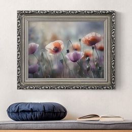 Bilderwelten Bild mit Barockrahmen Antik Blumen Motiv Barock rot - Traumhafte Mohnbl&uuml;ten in Violett - Mohn Wohnzimmer Schlafzimmer