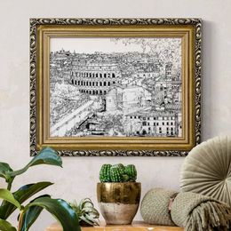 Bilderwelten Bild mit Barockrahmen Antik originell Illustration Barock weiss - Stadtstudie - Rom - Architektur Wohnzimmer Schlafzimmer