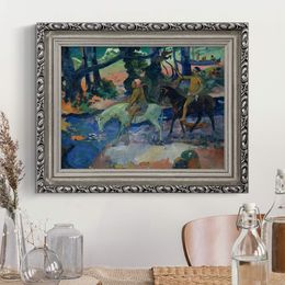 Bilderwelten Bild mit Barockrahmen Antik Tiere modern Barock blau - Paul Gauguin - Die Flucht - Pferde Wohnzimmer Schlafzimmer