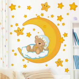 Bilderwelten Wandtattoo Tiere modern selbstklebend Wandaufkleber - Teddys Sternenhimmel Traum Mega-Set - Sterne Kinderzimmer Baby Mädchen Jungen