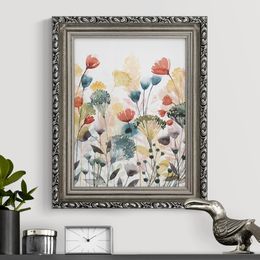 Bilderwelten Bild mit Barockrahmen Antik Blumen Landhaus Aquarell bunt - Wildblumen im Sommer II - edle Optik Wohnzimmer Schlafzimmer
