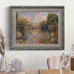 Bilderwelten Bild mit Barockrahmen Antik Wald modern Barock gr&uuml;n - Auguste Renoir - Landschaft mit See - B&auml;ume Wohnzimmer Schlafzimmer