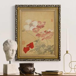Bilderwelten Bild mit Barockrahmen Antik Blumen modern Barock beige - Yun Shouping - Mohnblumen - Mohn Wohnzimmer Schlafzimmer