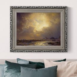 Bilderwelten Bild mit Barockrahmen Antik Strand modern Barock beige - Andreas Achenbach - Nach dem Sturm - Landschaft Wohnzimmer Schlafzimmer