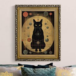 Bilderwelten Leinwandbild mit Barockrahmen Schwarze Katze Universum Collage