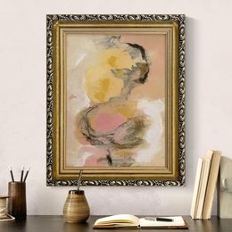 Bilderwelten Bild mit Barockrahmen Antik originell Abstrakt Barock beige - Pfingstrosen-Aroma - edle Optik Wohnzimmer Schlafzimmer