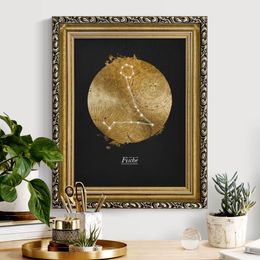 Bilderwelten Leinwandbild mit Barockrahmen Sternzeichen Fische Grau Gold