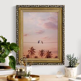 Bilderwelten Bild mit Barockrahmen Antik Natur Fotomontage Barock orange - Sonnenuntergang mit Kolibris - Sonnenuntergang Wohnzimmer Schlafzimmer