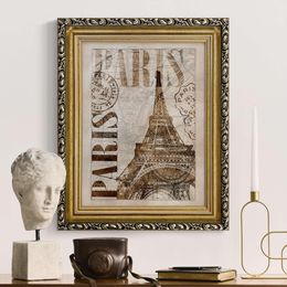 Bilderwelten Bild mit Barockrahmen Antik Stadt Landhaus Barock braun - Shabby Chic Collage - Paris - Paris Wohnzimmer Schlafzimmer