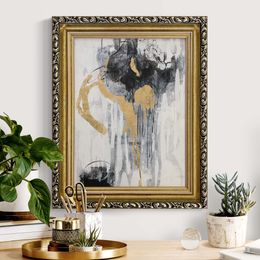 Bilderwelten Bild mit Barockrahmen Antik originell Abstrakt Barock schwarz weiss - Goldregen - edle Optik Wohnzimmer Schlafzimmer