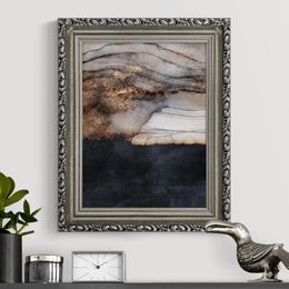 Bilderwelten Bild mit Barockrahmen Antik originell Abstrakt Aquarell schwarz - Goldener Marmor gemalt - edle Optik Wohnzimmer Schlafzimmer