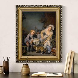 Bilderwelten Bild mit Barockrahmen Antik originell modern Barock blau - Jean Baptiste Greuze - Das verw&ouml;hnte Kind - edle Optik Wohnzimmer Schlafzimmer