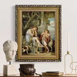 Bilderwelten Bild mit Barockrahmen Antik Tiere modern Barock beige - Jean Baptiste Greuze - L'Agneau Ch&eacute;ri - edle Optik Wohnzimmer Schlafzimmer