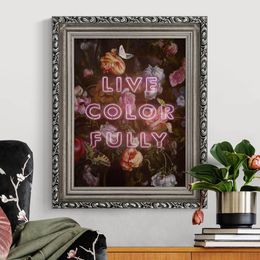 Bilderwelten Bild mit Barockrahmen Antik Blumen Fotomontage Barock schwarz - Live Color Fully - Motivation Wohnzimmer Schlafzimmer