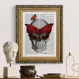 Bilderwelten Bild mit Barockrahmen Antik Illustration Barock rot - Grusellekt&uuml;re - Schmetterlingsmaske - edle Optik Jugendzimmer