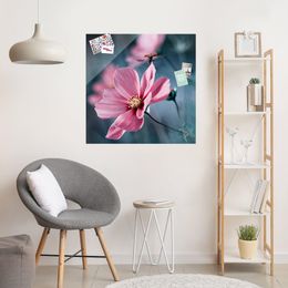 Bilderwelten Glasbild Blumen Motiv rosa Glas Wandbild - Marienk&auml;fer beim Start - Deko Wohnzimmer Schlafzimmer