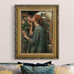 Bilderwelten Bild mit Barockrahmen Antik Blumen modern Barock t&uuml;rkis - John William Waterhouse - Die Seele der Rose - Rose Wohnzimmer Schlafzimmer
