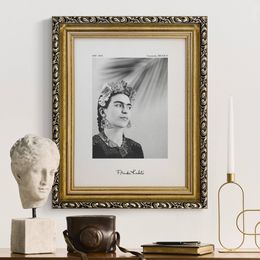 Bilderwelten Bild mit Barockrahmen Antik Portrait Motiv Barock schwarz weiss - Frida Kahlo Portrait mit Schmuck - edle Optik Wohnzimmer Schlafzimmer