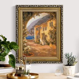 Bilderwelten Bild mit Barockrahmen Antik Natur Landhaus Barock orange - Italienische Landschaft - Blumenbogen - Italien Wohnzimmer Schlafzimmer