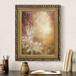 Bilderwelten Bild mit Barockrahmen Antik Blumen Vintage Barock gold - Lilith - Retro Wohnzimmer Schlafzimmer